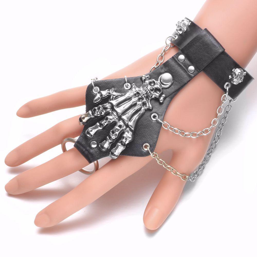 Unisex Cool Punk Rock Gothic Skelett Schädel Hand Handschuh Kettenglied ...