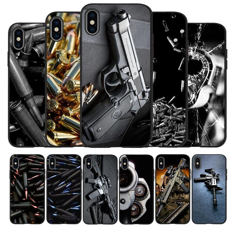 Buy Gun and Bullet Black Silicone Phone Case For iPhone 13 12 XR XS Max ...