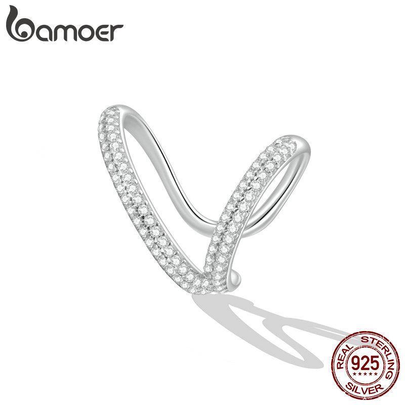 Cheap BAMOER 925 Sterling Silver Simple Double Layer Ear Cuff for Womwen Pavé Brilliant CZ ...
