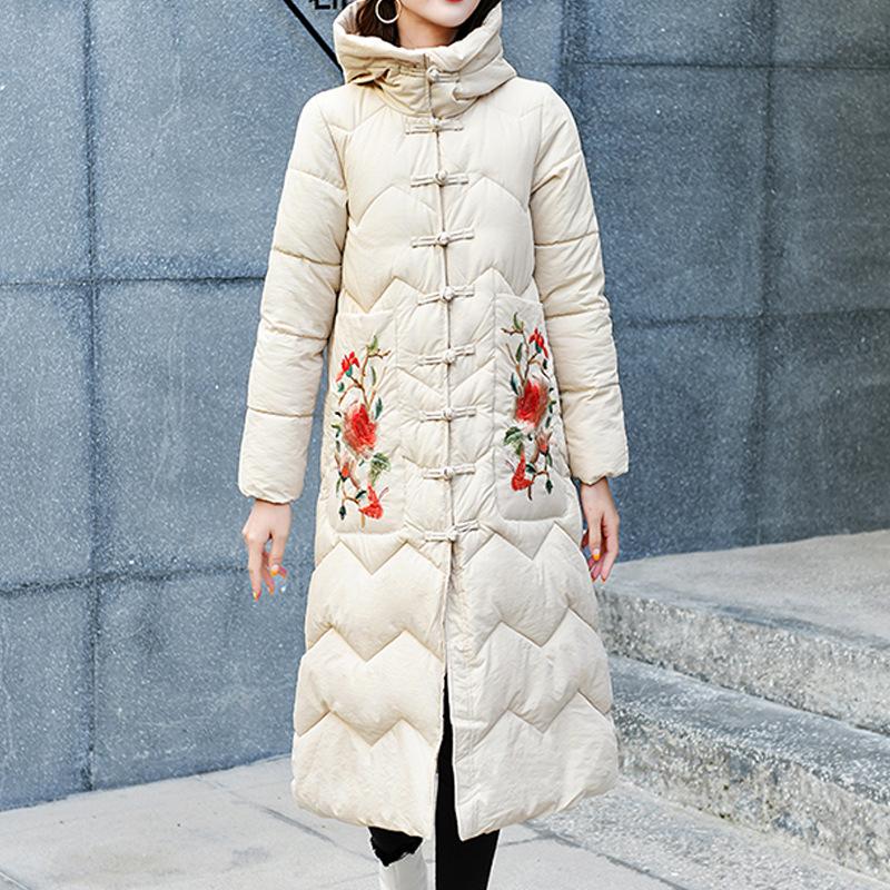 Buy Fashion Length Down Coat Women Print Puffer Jacket Hooded Chinese ...