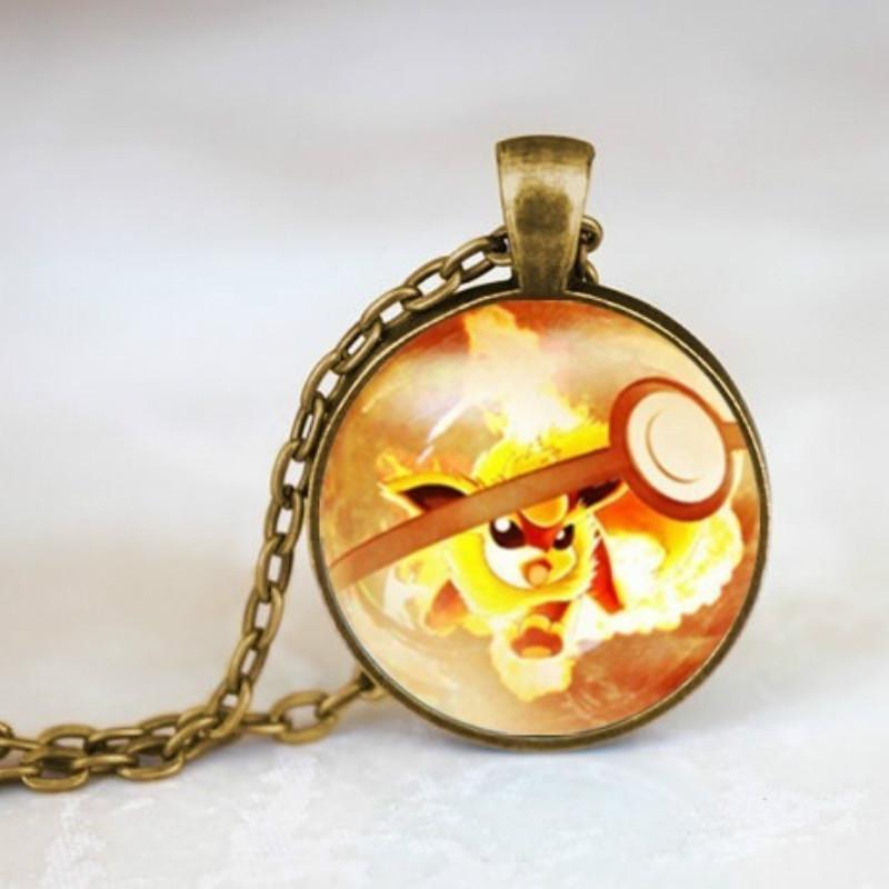 Buy Pokeball Flareon Pendant Necklace Silver Glass Pendant,Jewelry ...