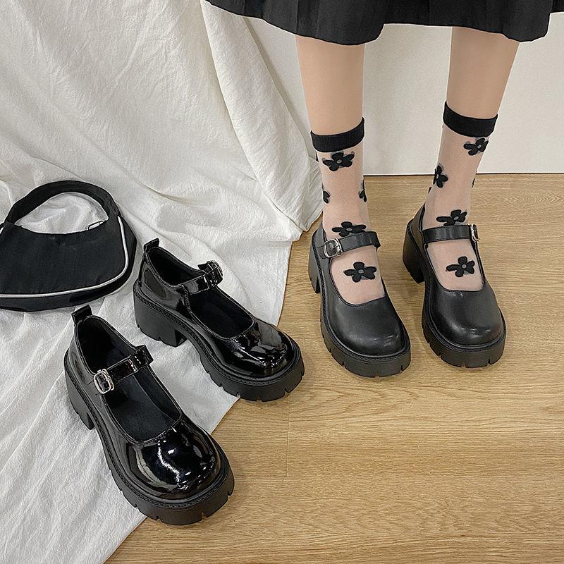 Buy Women's Fashion Small Leather Shoes with Versatile Thick Heels at ...