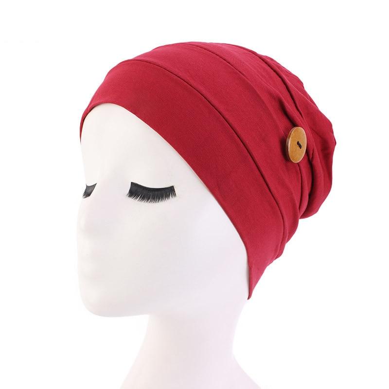 Buy 2021 New Solid Elastic With Button Hat Women Turban Hat Cap Solid ...