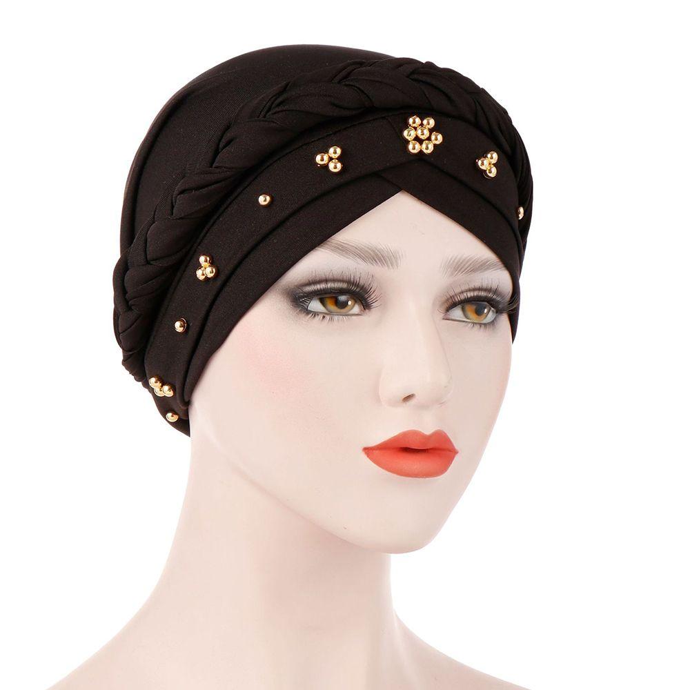 Buy Milk Silk Faux Pearl Muslim Twisted Braid Wrap Hat Women Turban Cap ...