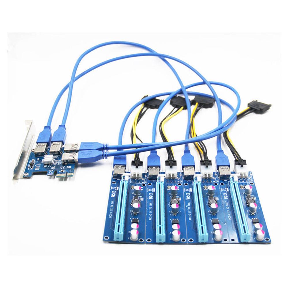 PCI-E Express 1X to 4 PCI-E 16X Slots Extender Board Card External ...