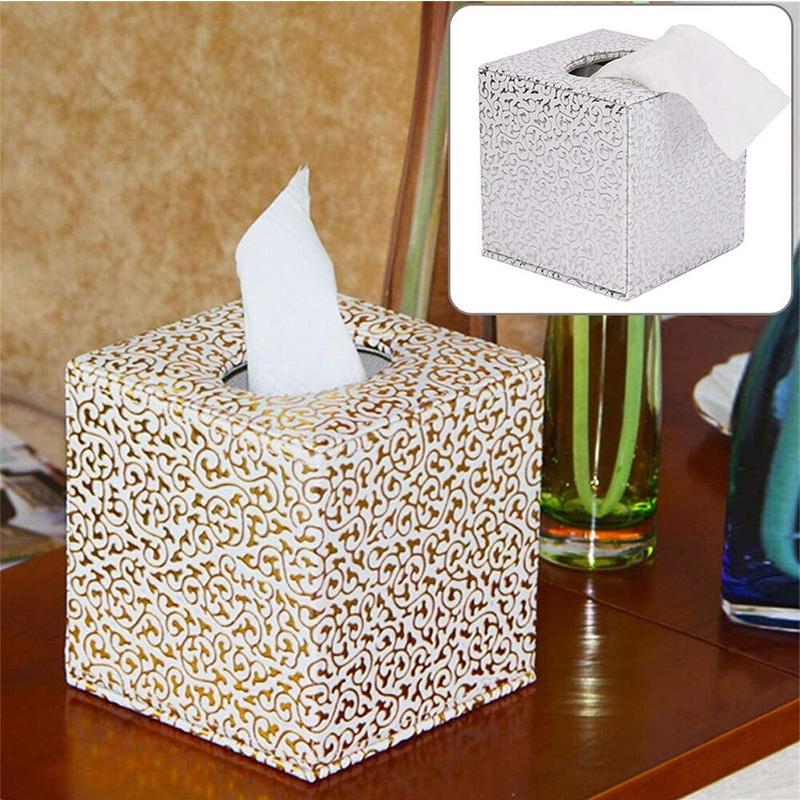 Buy Tissue Box Toilet Holder Cover Paper Square Silver PU Leather ...