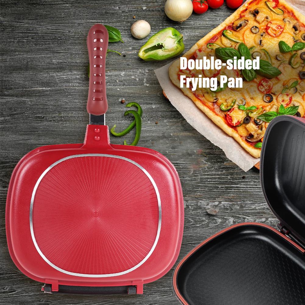 Foldable 28/32 CM double-sided frying pan non-stick barbecue cooking ...