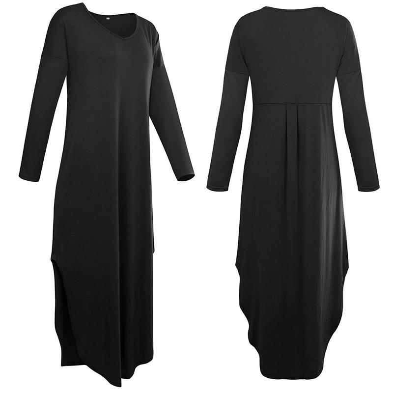 Vintage Party Women Dress Autumn Sexy V Neck Long Dress Loose Long