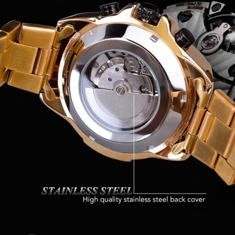 Buy Men Steel Big Dial Three Dial Watch Automatic Steel Business Casual ...