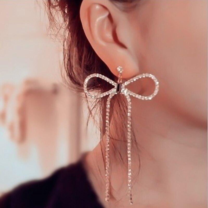 Earrings for Women Fashion Jewelry Rhinestone Bow Dangle Jewelry ...