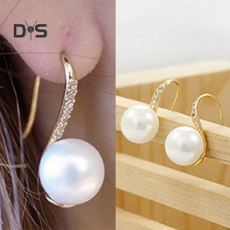 Arpege Fashion Faux Pearl Drop Crystal Stone Inlaid Hook Earings ...