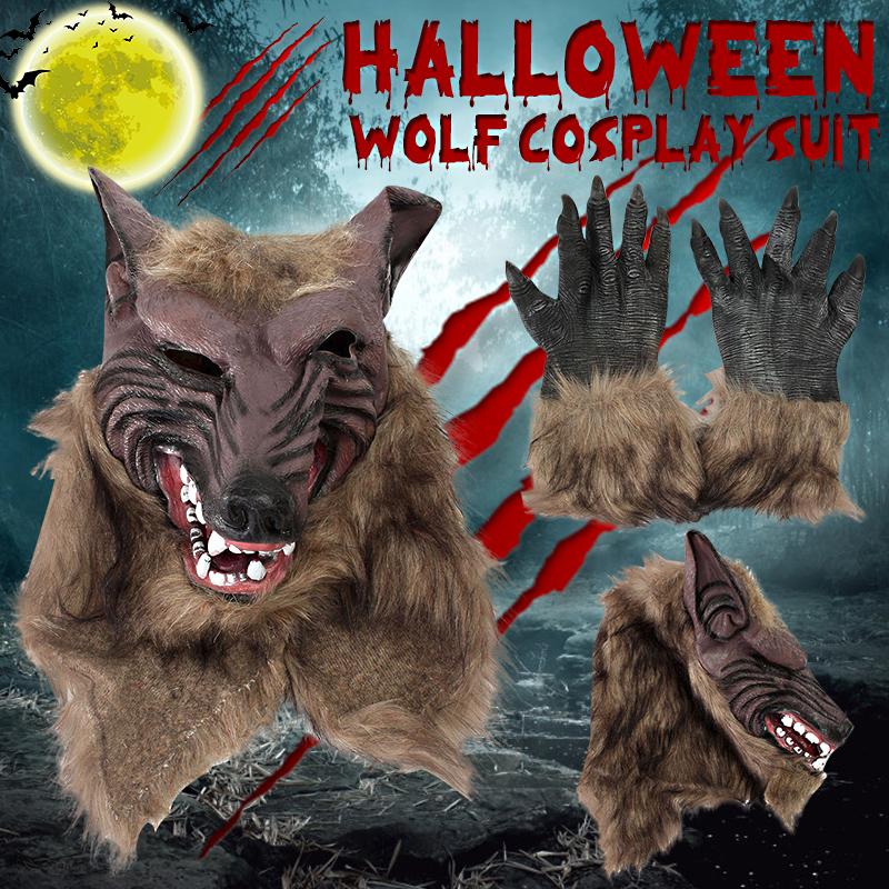 Buy Cosplay Latex Rubber Wolf Head Hair Mask Gloves, Unisex Novelty ...