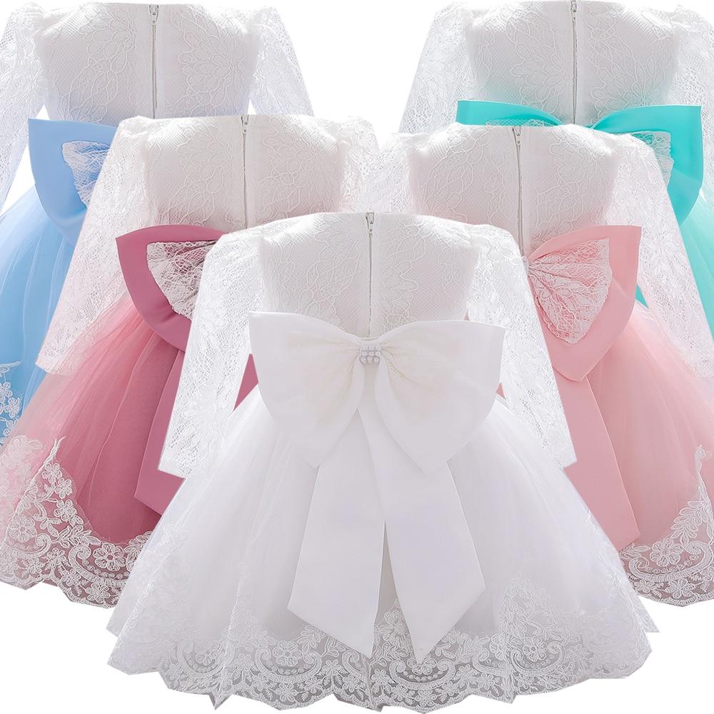 Buy Newborn Long Sleeve Baby Girl Dresses Party Wedding Girl Lace Big ...