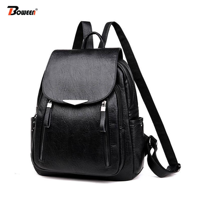 Buy Small Backpack Women Leather Back Pack Ladies Black Backbag New ...