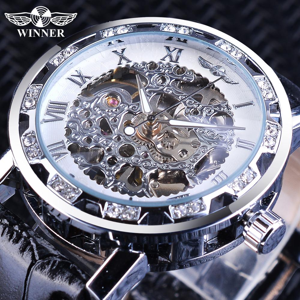 Buy Winner Fashion Skeleton Clock Diamond Design Men's Mechanical Wrist ...