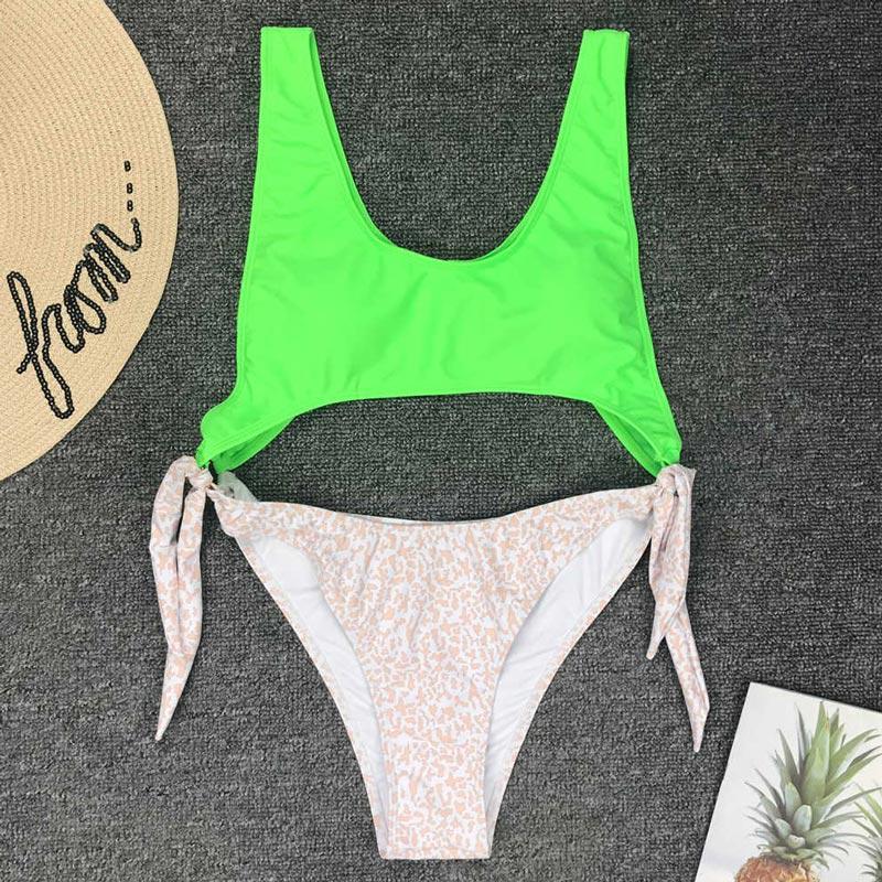 Buy Neon Green Pink Women Swimwear 2019 Sexy Tummy Cut Out One Piece ...