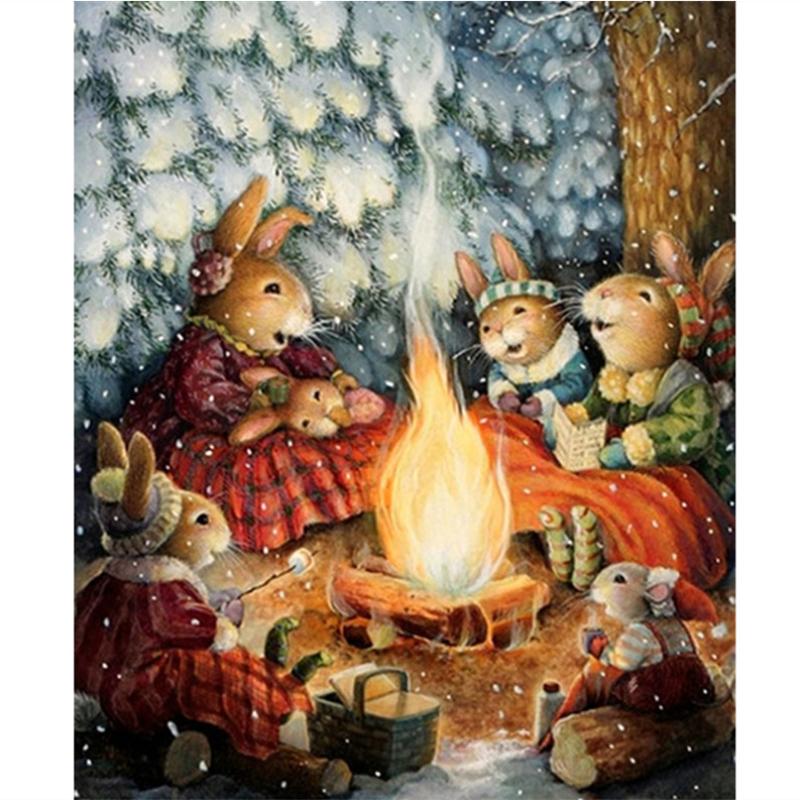 Buy 5D DIY Diamond Painting Rabbits Family Bonfire Cross Stitch Resin ...