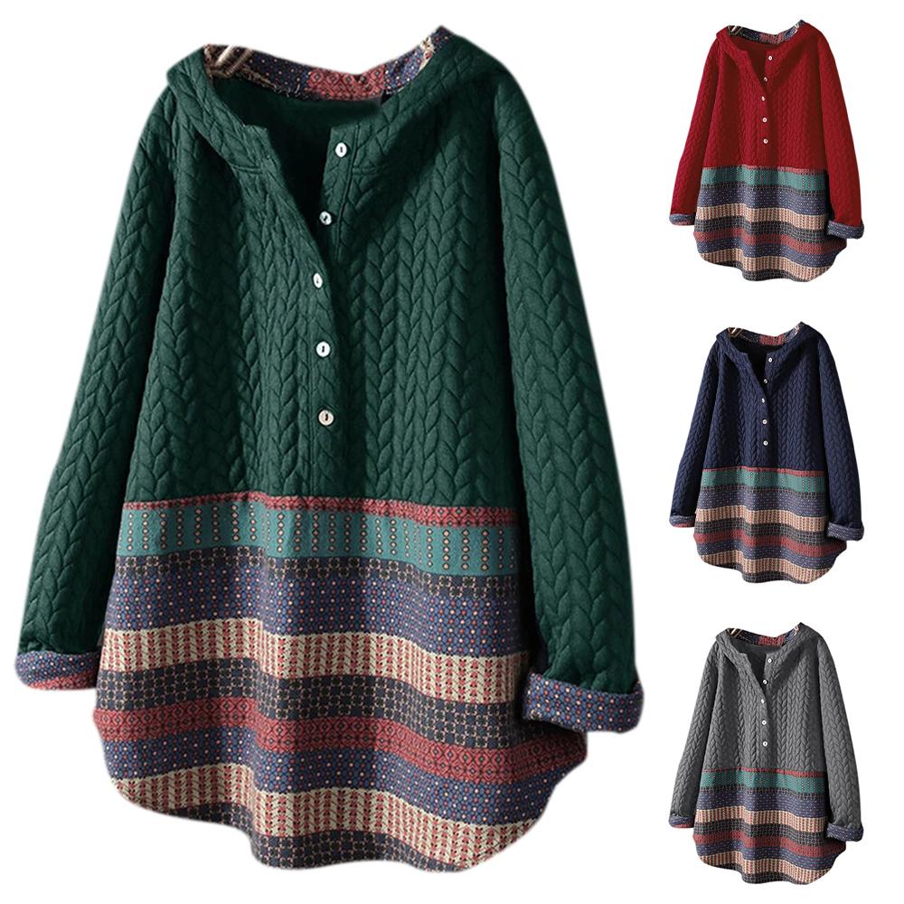 Buy Oversized Hoodies Coat Plus Size Women Button Long Sleeve Hooded ...