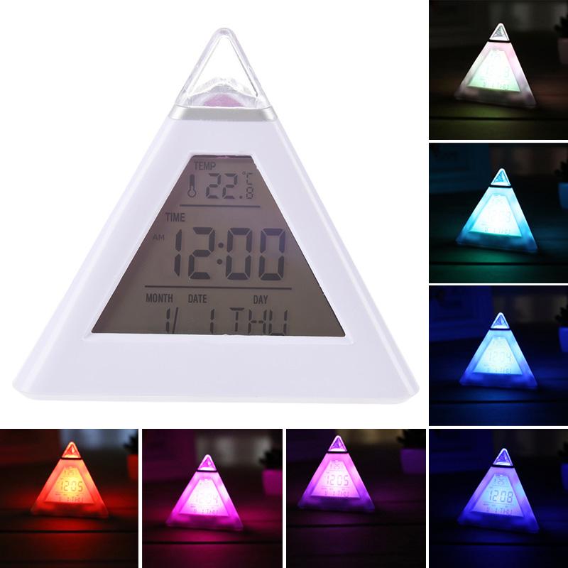 Buy 7 LED Color Changing Digital Pyramid Alarm Clock Thermometer Light ...