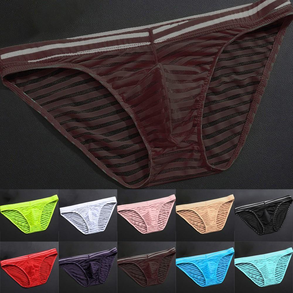 Buy Mens Underwear G-string Thongs Sheer Striped Mesh Underpants Briefs ...