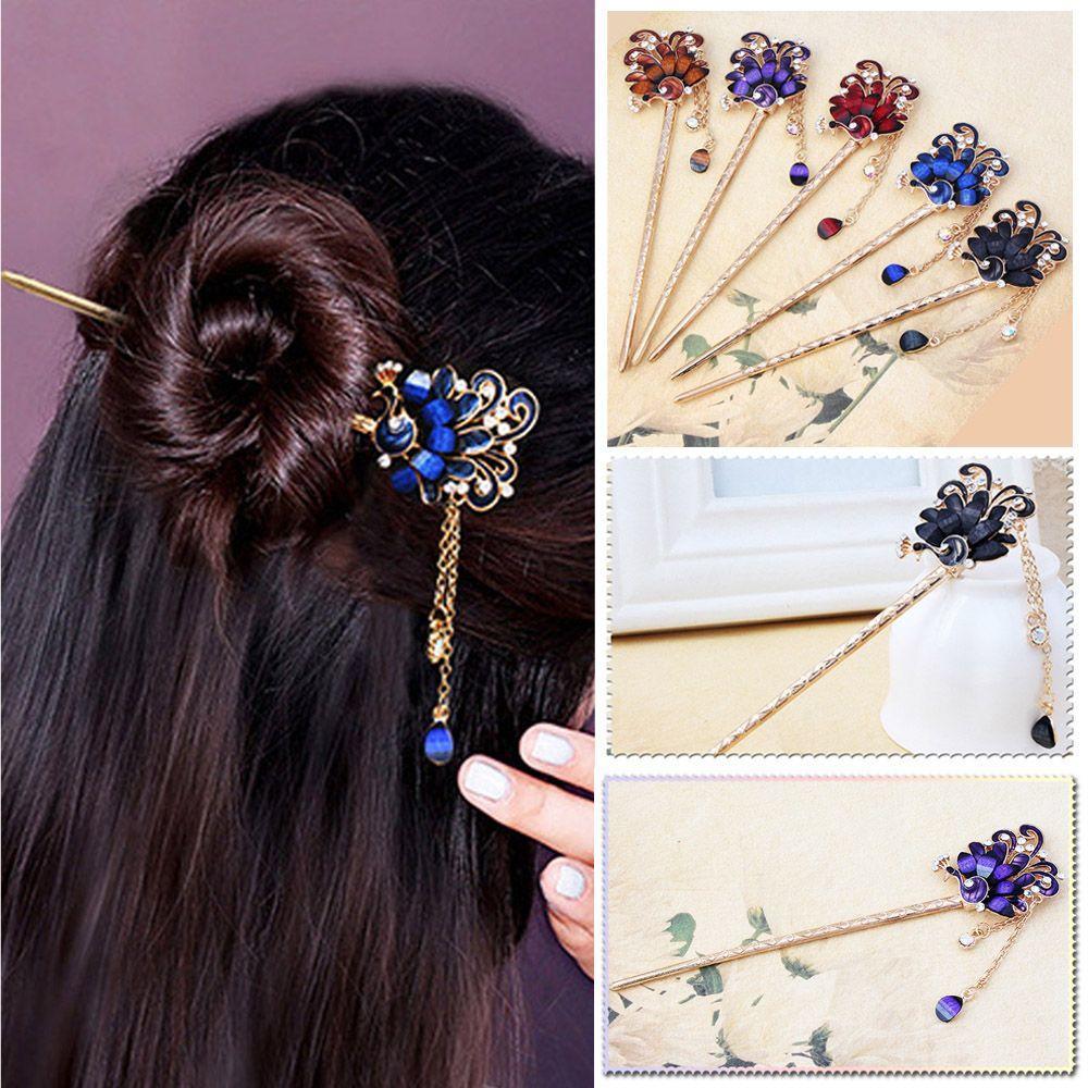 Buy Women Headwear Trinket Rhinestones Hair Sticks Crystal Hairpin ...
