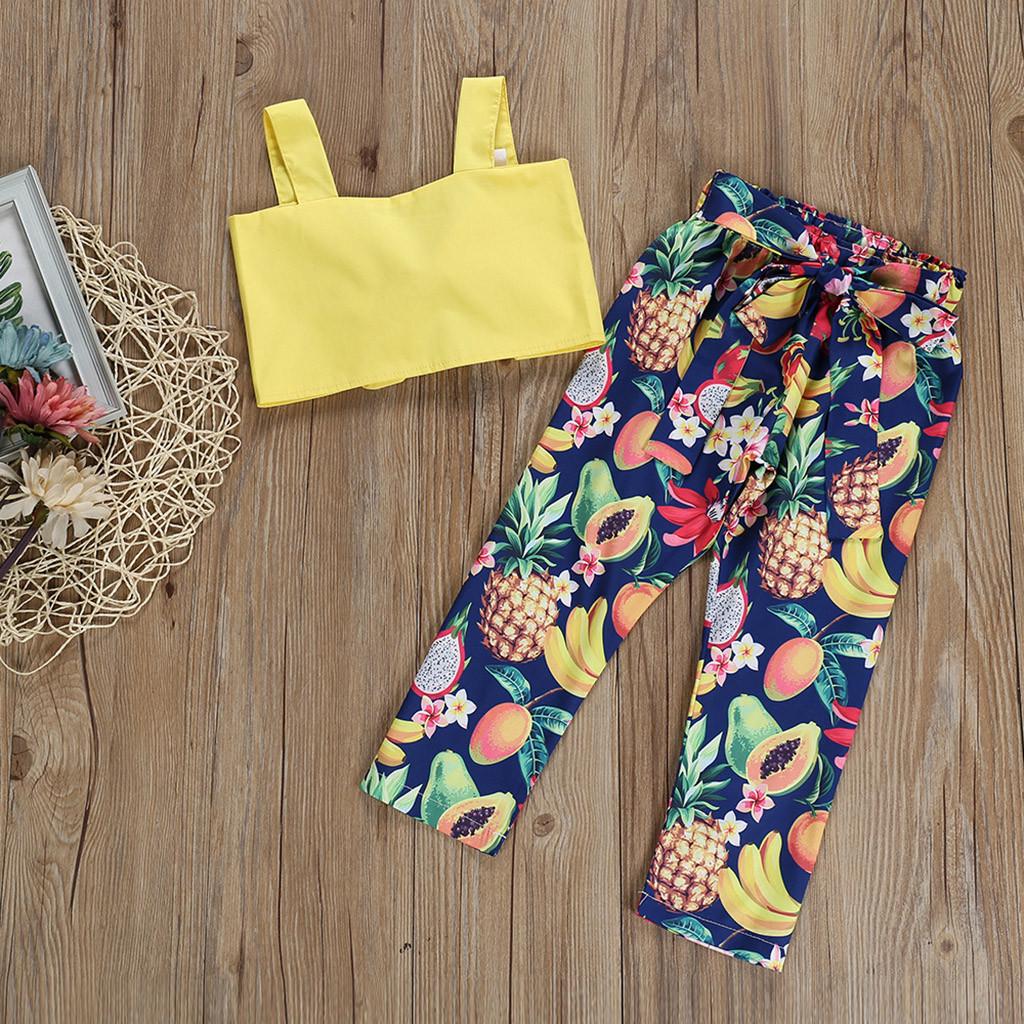 Buy Toddler Baby Girls Solid Boob Tube Vest Tops+Fruits Print Pants ...