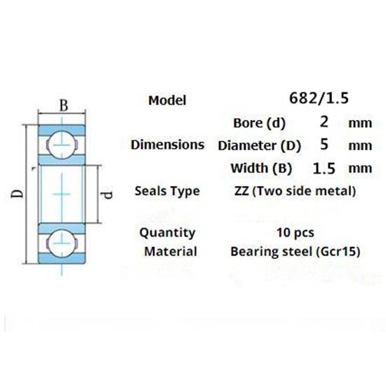 Cheap Bearing 682-1.5ZZ 682zz 10 Pieces 2*5*1.5(mm) | Joom