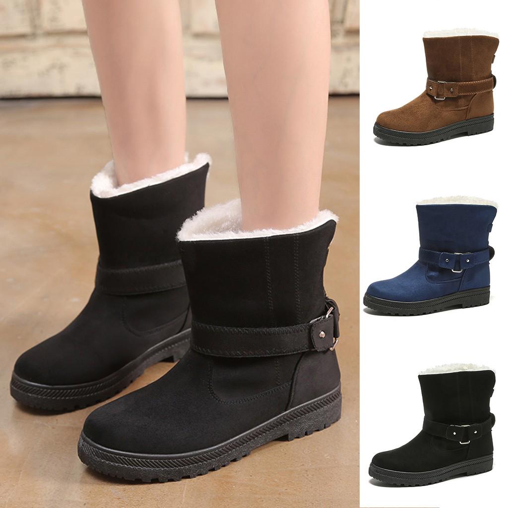 Buy JN Women Fashion Solid Strap Flock Ankle Winter Warm Short Snow ...