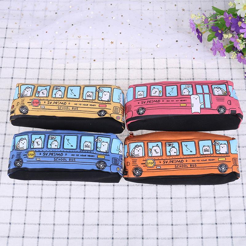 Buy Cute Cartoon School Bus Pencil Case Large Capacity Canvas Car ...