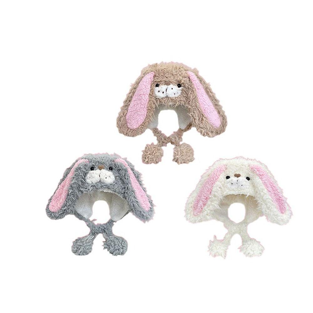 Long Ear Rabbit Ear Bomber Hat Thicken Ear Muff Caps Fashion Winter Plush Beanies Female/Girls ...