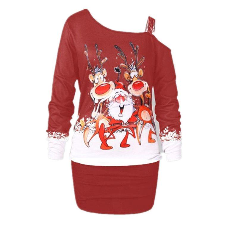 Buy Santa Claus Print Christmas Mini Dress Autumn Winter Women Sexy One ...