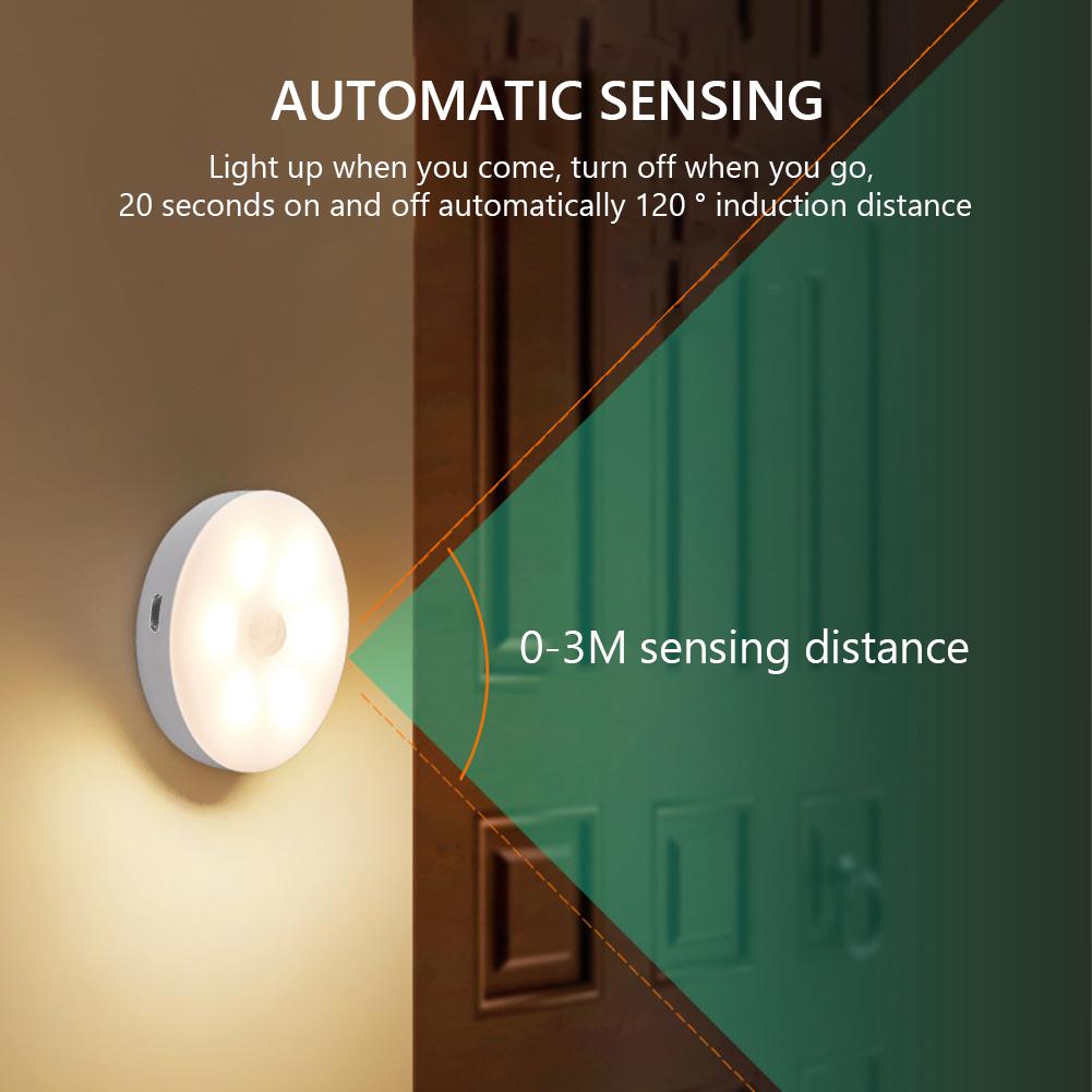 Smart Motion Sensor LED Night Light USB Rechargeable Energy-saving ...