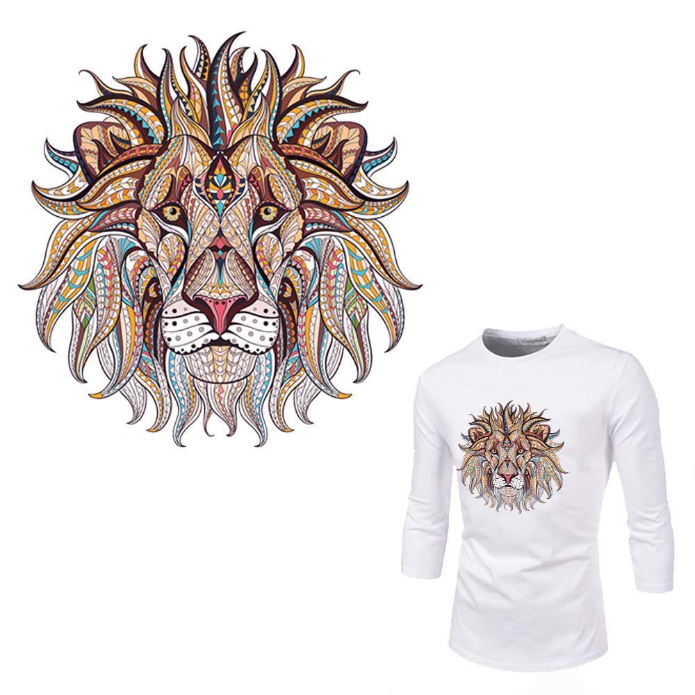 Watercolor Printing Badges DIY Lion Heat Transfer Stickers Iron On ...