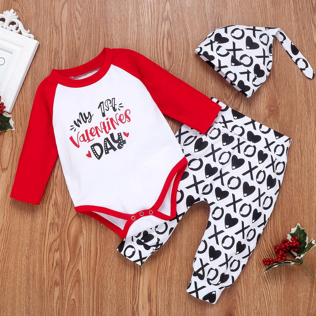Buy Newborn Infant Baby Boys 1st Valentine's Day Romper Striped Pants Hat Outfits Set at ...