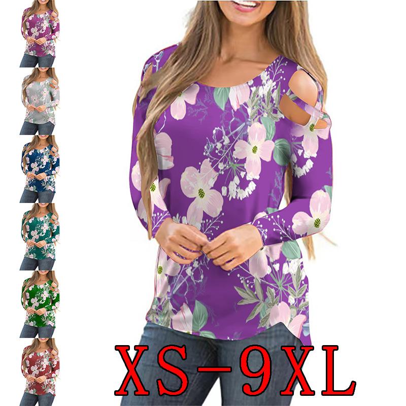 Women's Clover Fashion Flower Plus Size Long Sleeve Top XS-9XL uygun ...