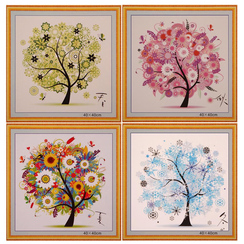 Buy DIY Colorful Four Season Tree Counted Cross Stitch Kit Embroidery ...