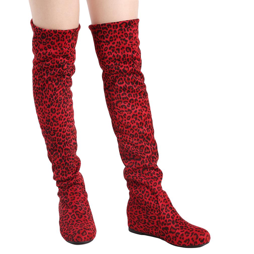 Buy Black Leopard Women Boots Winter Fashion Flat Bottom Shoes Over The ...