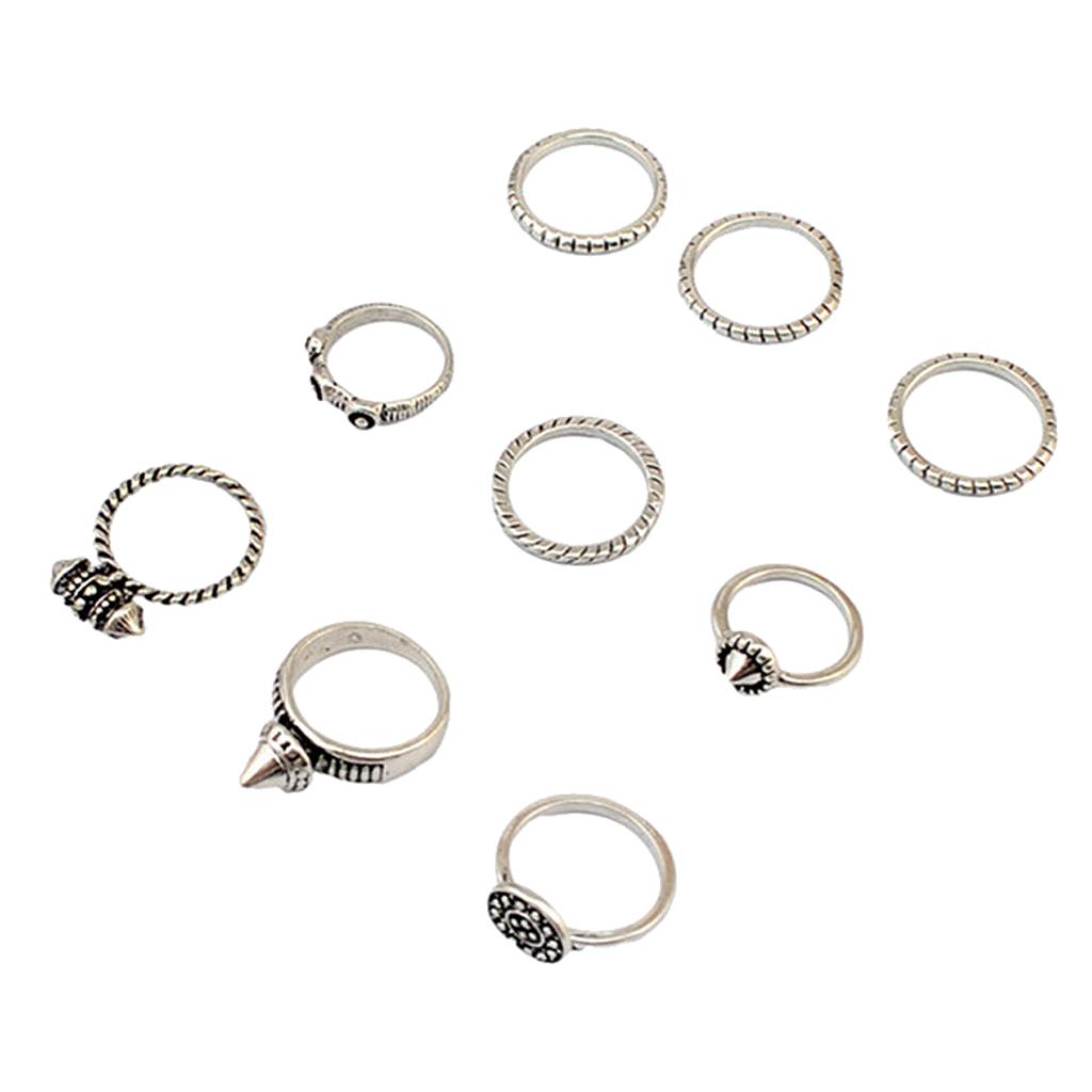 Buy 9pcs Punk Rock Boho Plain Rivet Stack Ring Midi Finger Tip Rings ...