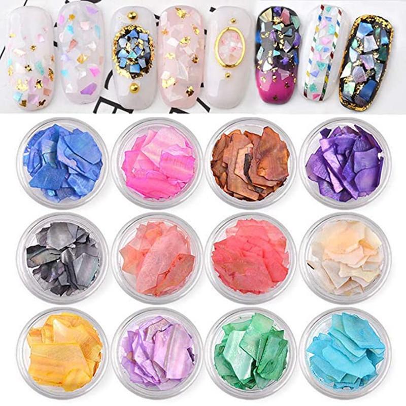 Colorful DIY Manicure Nail Art Shell Fragments 12 Color Thin Sequined ...