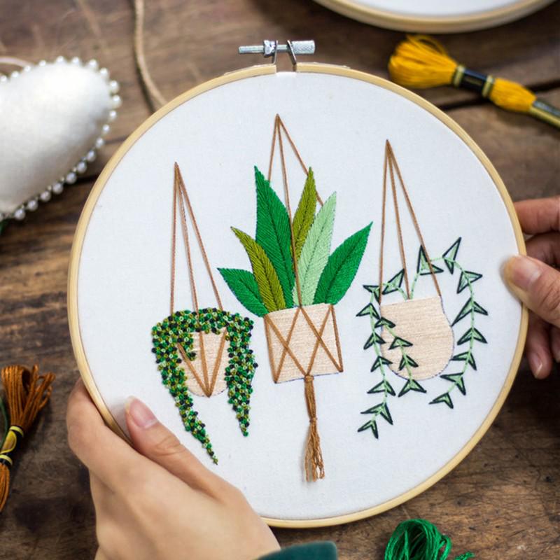 Buy DIY Stamped Embroidery Kit Flower Plant Pattern 1Set Crafts Threads ...