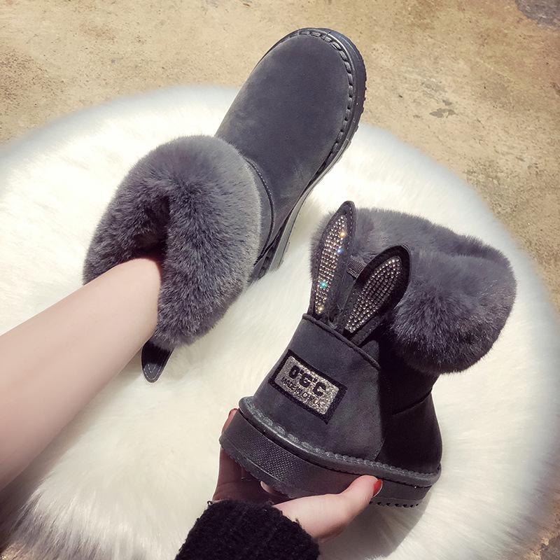 Buy Fashion Short-Tube Snow Boots Women's Shoes Booties Rabbit Ears ...
