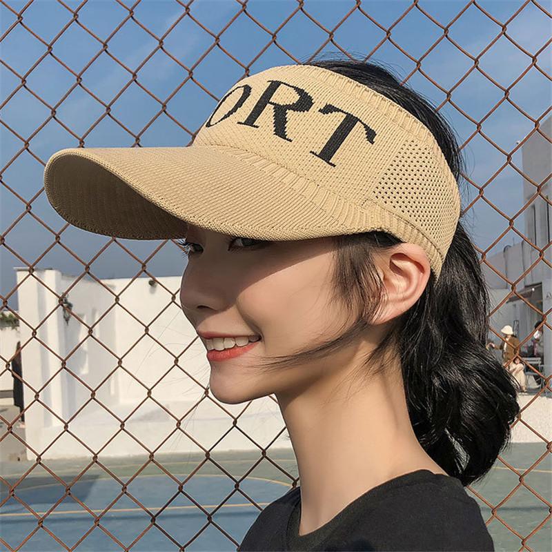 Buy Women Empty Top Sun Hat Outdoor Letter Knitting Embroidered ...