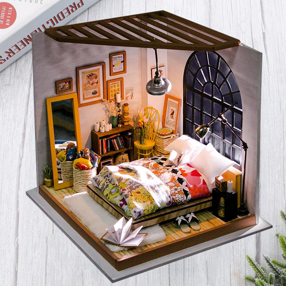 Buy 1pc Assembly Diy House Wooden Miniature Bedroom Model for DIY Craft ...
