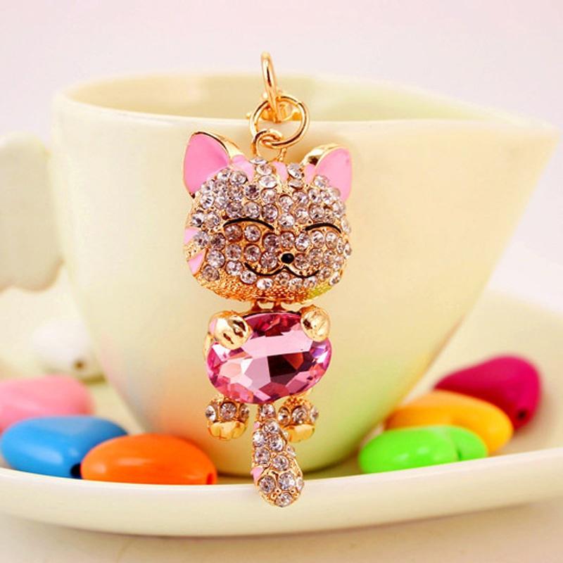 Buy Cat Keychain Gold Crystal Rhinestones Women Handbag Charm Key ...