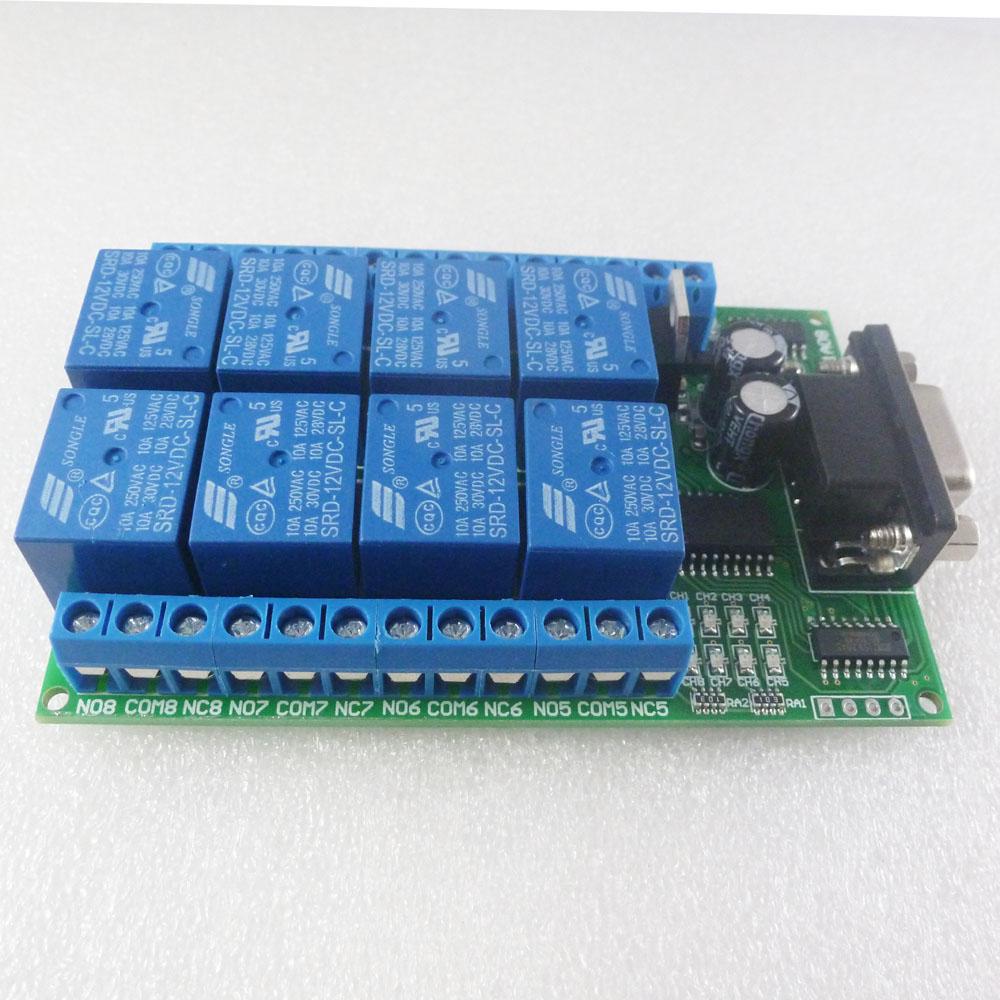 DC 12V 8 Channel RS232 Relay Board PC USB UART DB9 Remote Control ...