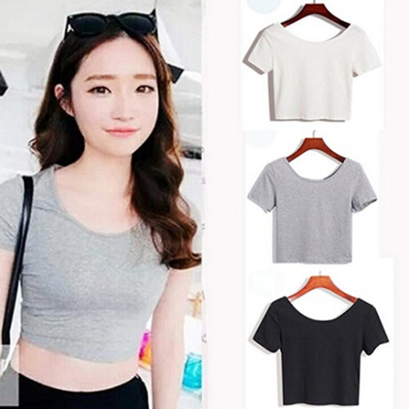 Buy Women Summer Fashion Short Tees Casual O Neck Crop Short Sleeve ...