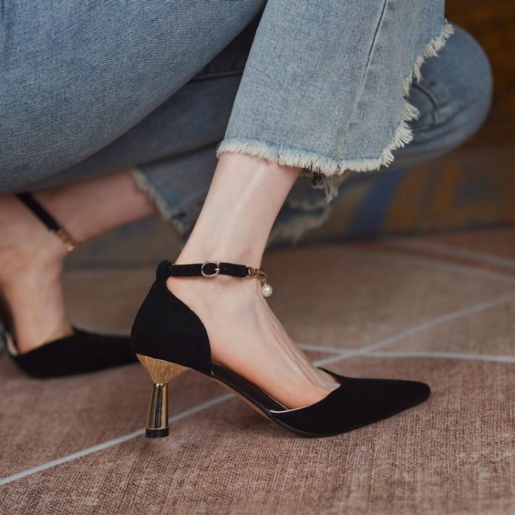 Cheap High heels summer fashion metal buckle shallow mouth thin heel ...