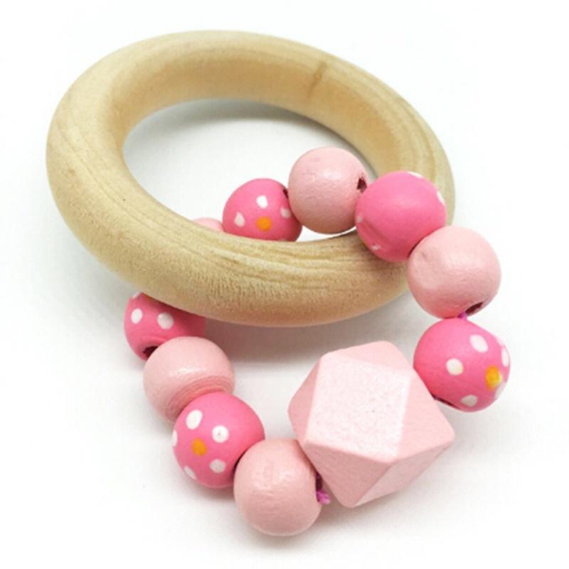 Cute Cartoon Natural Wooden Baby Teething Ring Chewie Teether Bracelet ...