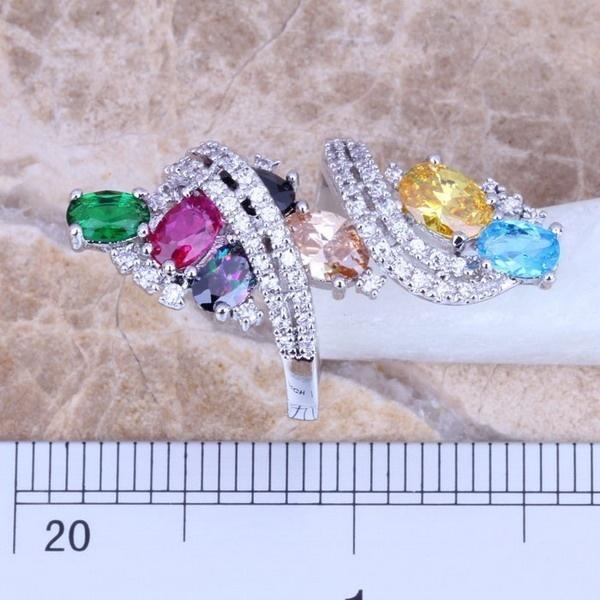Buy Unique Multicolor & White Rhinestone Silver Color Ring for Women ...