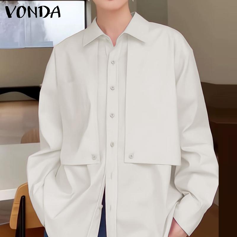 VONDA Весенние женские повседневные свободные рубашки с длинными ...